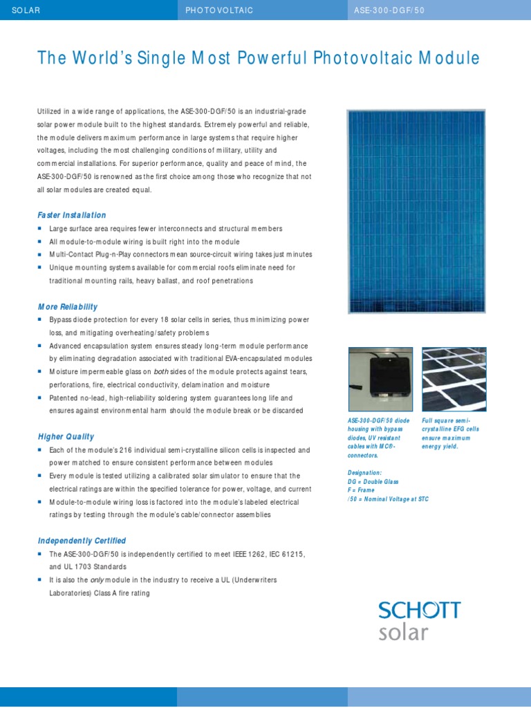 Data Sheet of ASE-DGF-300W Solar PV Module | PDF | Photovoltaics ...