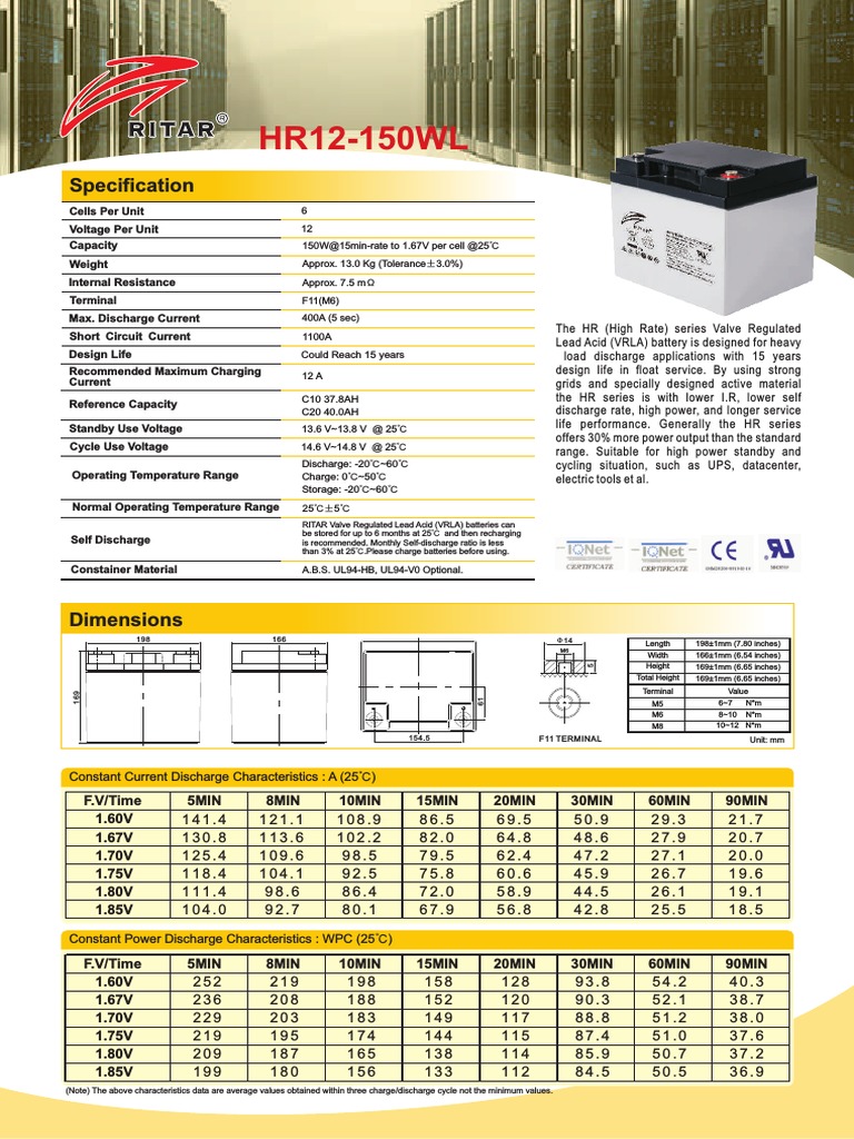 HR12-150WL HR12-150WL: Specification | PDF | Rechargeable Battery ...