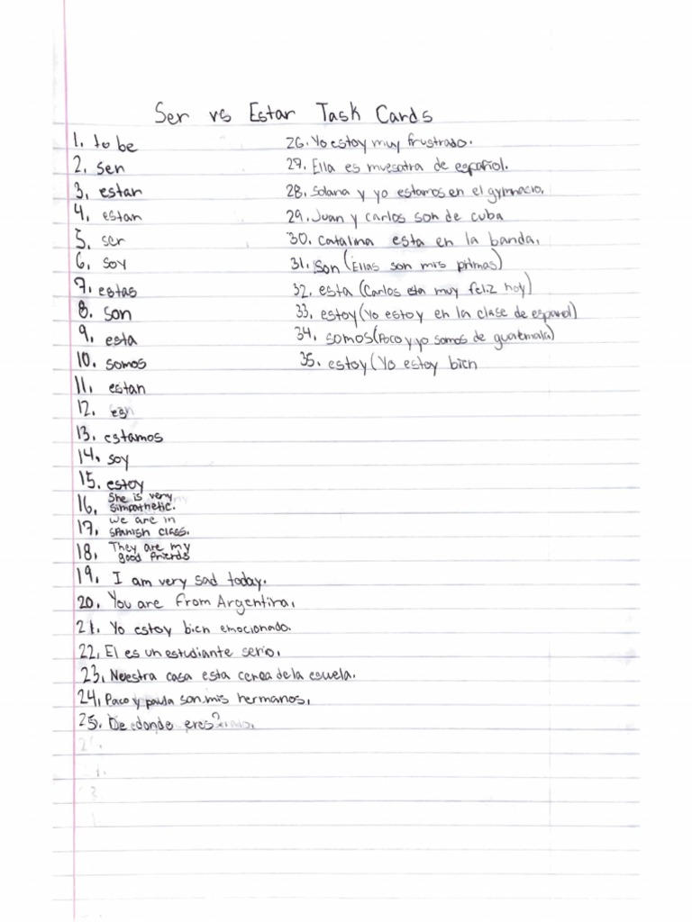 Ser Vs Estar Task Cards | PDF