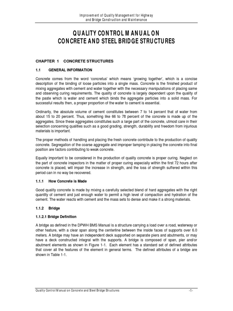 Quality Control Manual On Concrete and Steel Bridge Structures | PDF ...