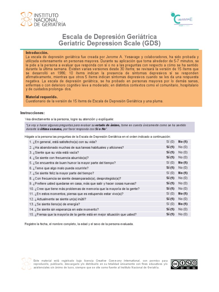 Escala de Depresión Geriátrica Geriatric Depression Scale (GDS ...