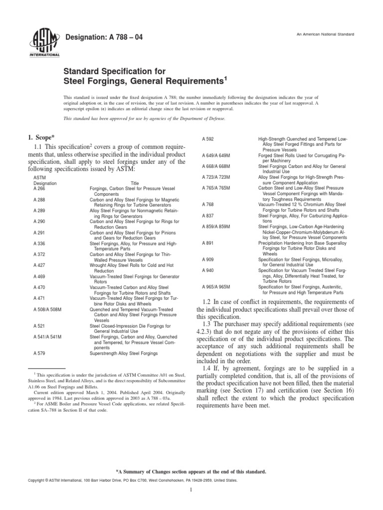 ASTM A-788 - Standard Specification For Steel Forgings, General ...