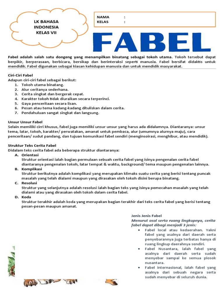 Lembar Kerja Peserta Didik 4 (Struktur Teks Fabel) | PDF | Puisi | Klasik