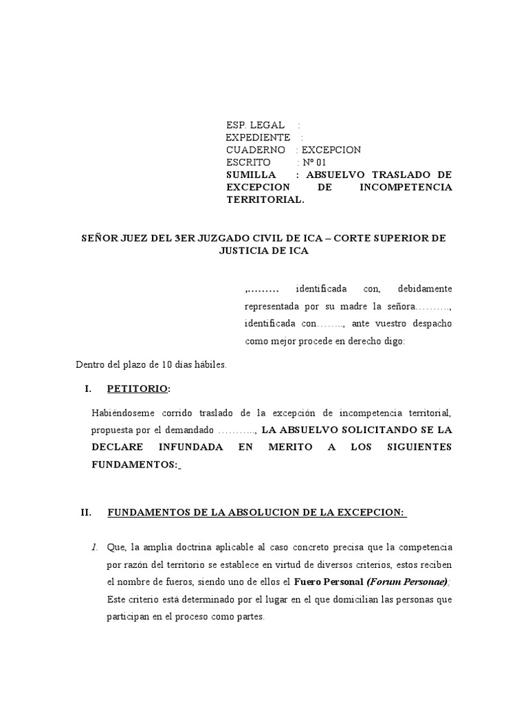 Absuelvo Excepcion | PDF | Demanda judicial | Juez