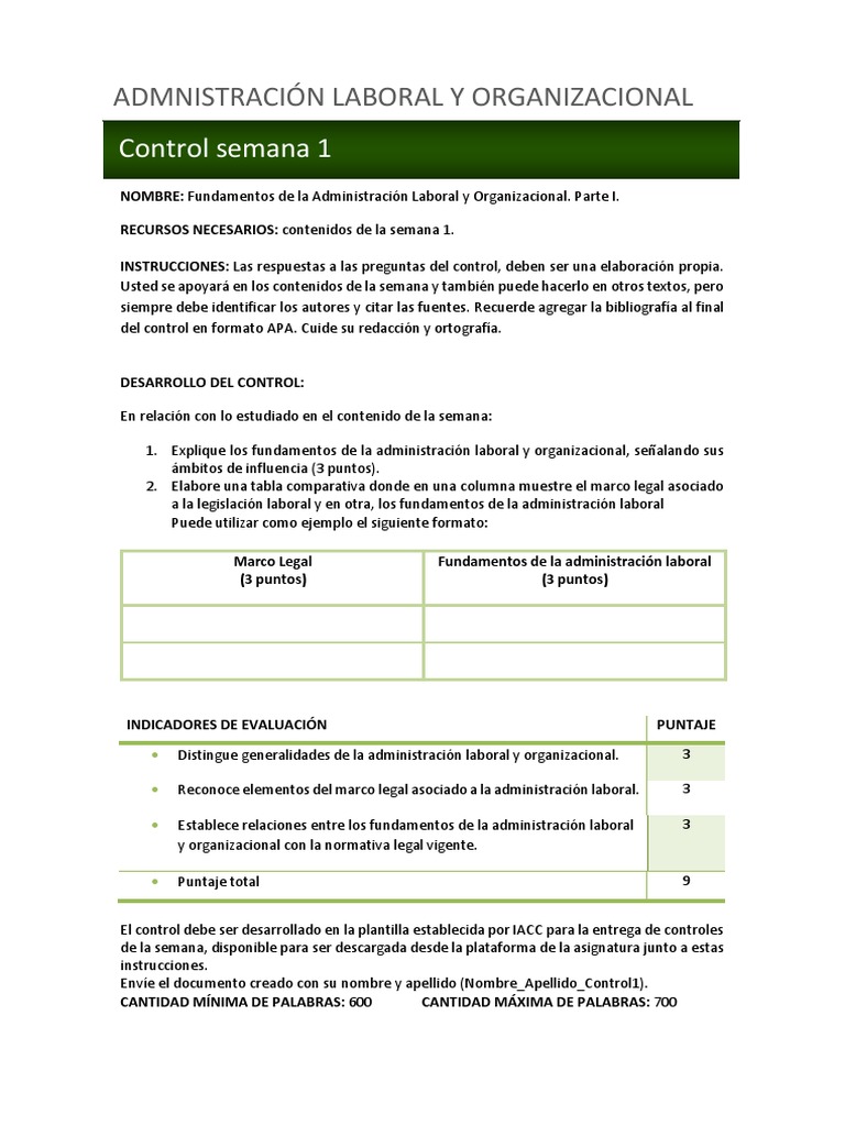01 - Administracion Laboral y Organizacional - Controlv1 | PDF