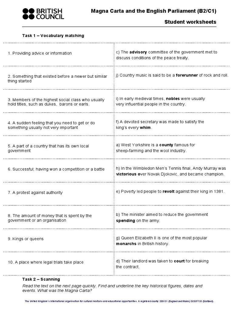 English Parliament Student Worksheets | PDF | Parliament | Baron
