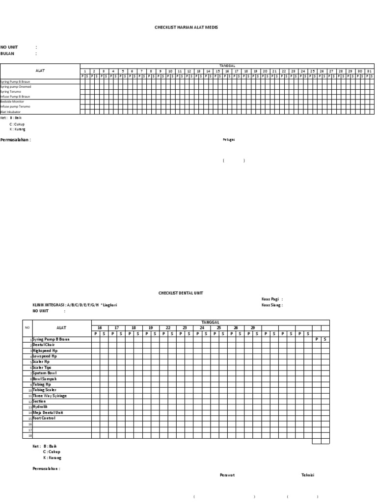 Checklist Alat Medis | PDF