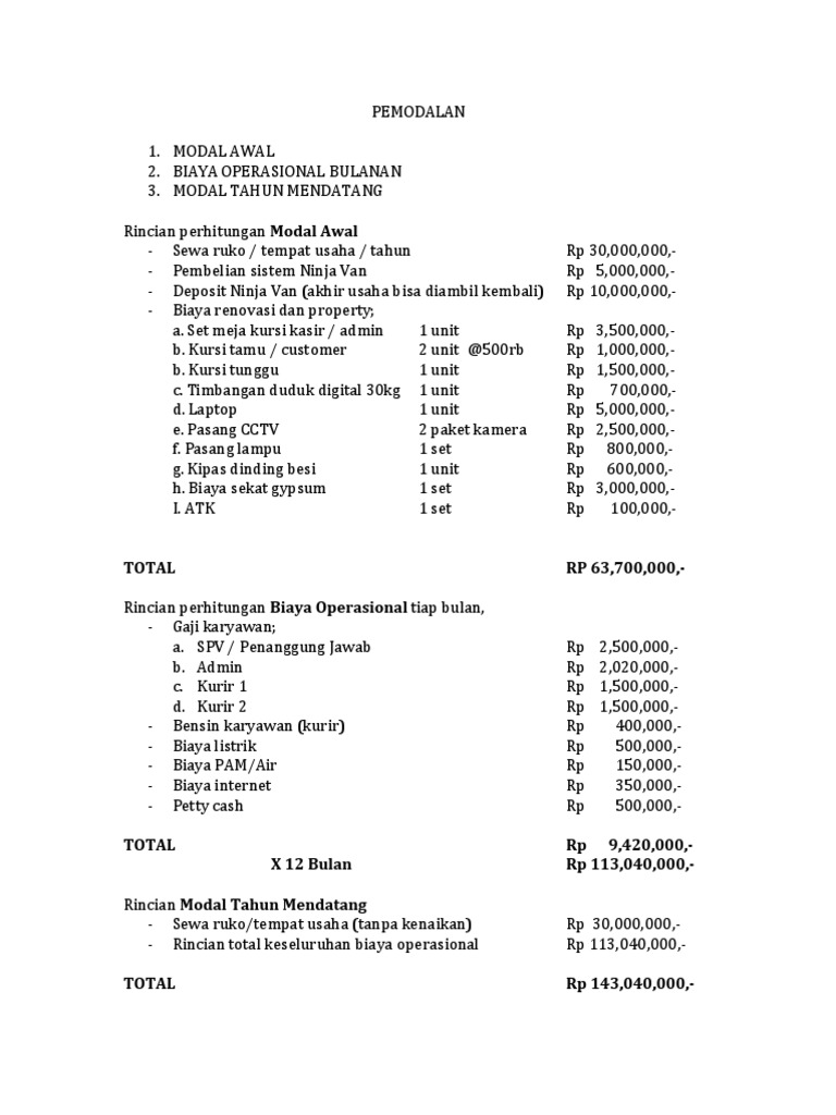 Contoh Perhitungan RAB Pada Perusahaan Jasa Ekspedisi Ninja Van | PDF