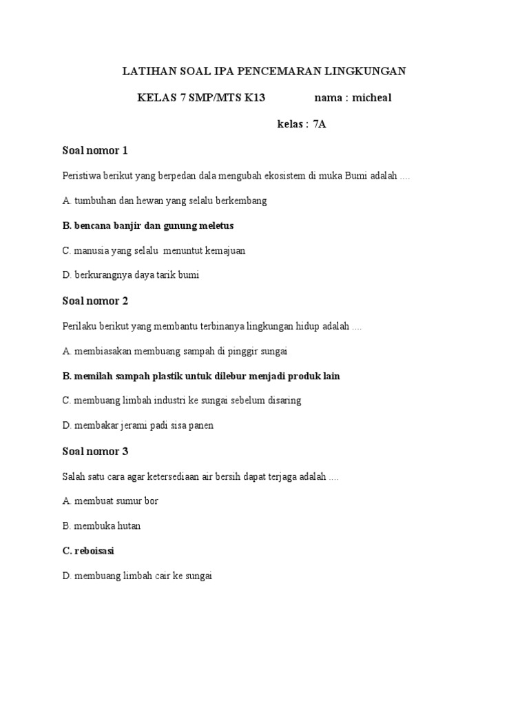 Latihan Soal Ipa Pencemaran Lingkungan | PDF