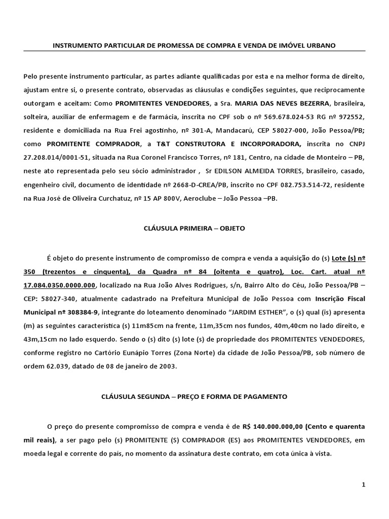 Instrumento Particular de Promessa de Compra e Venda | Download grátis ...