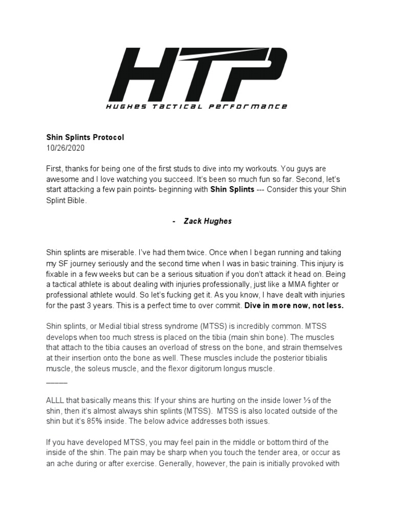 Shin Splints Protocol: - Zack Hughes | PDF | Diseases And Disorders ...
