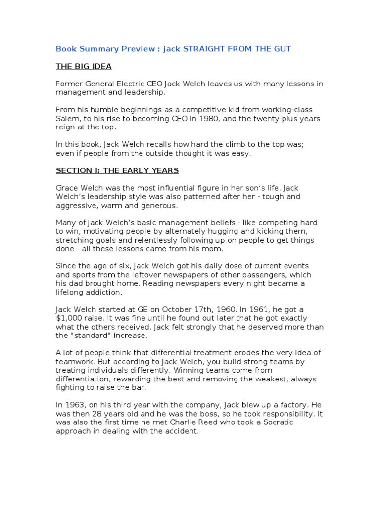 The Big Idea: Book Summary Preview: Jack STRAIGHT FROM THE GUT | PDF ...
