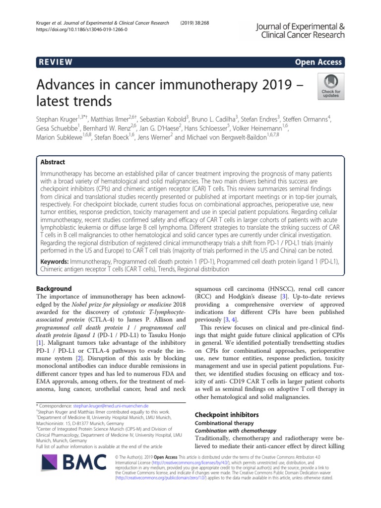 Advances in Cancer Immunotherapy 2019 - Latest Trends | PDF | Cancer ...