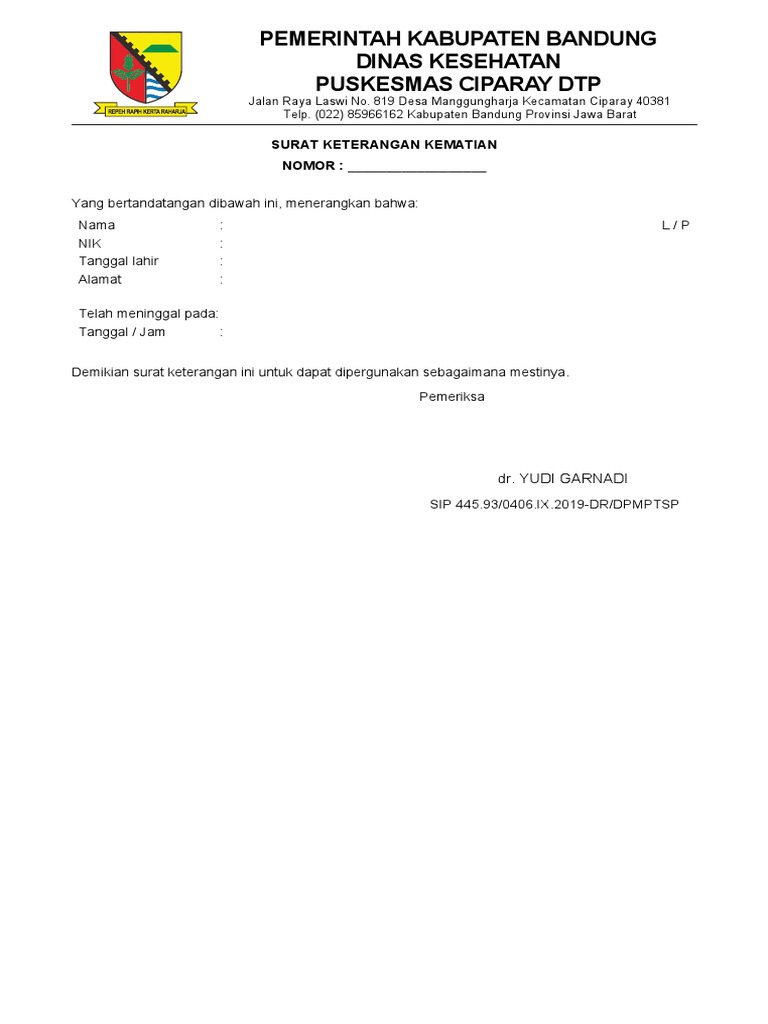 Form SURAT KETERANGAN KEMATIAN | PDF
