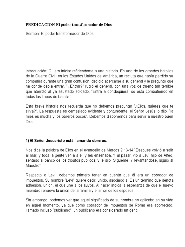PREDICACION El Poder Transformador de Dios | PDF | Evangelio de Mateo ...