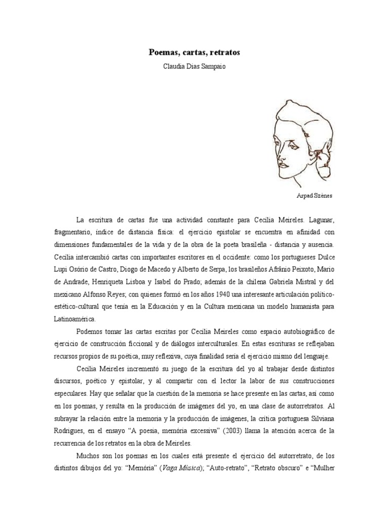 Cartas y Poemas de Cecília Meireles | PDF | Retrato | Poesía