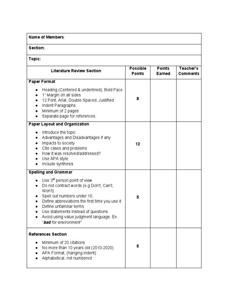 Literature Review Rubrics | PDF