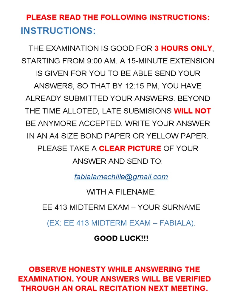 EE 413 Midterm Exam Instructions | PDF | Career & Growth