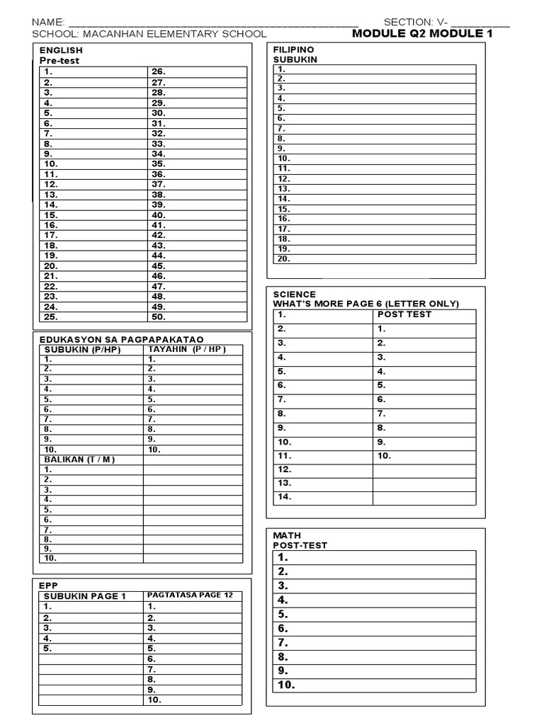 Answer Sheet q2 Module 1 | PDF
