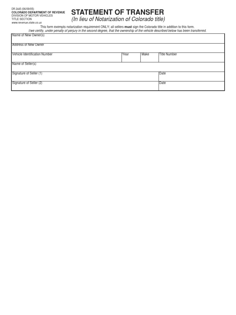 Colorado Vehicle Transfer Statement Form | PDF