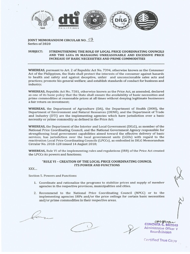 DA DTI DILG DENR DOH Joint Memorandum Circular No 03 Series of 2020 | PDF