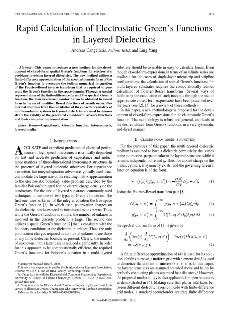 Rapid Calculation of Electrostatic Green's Functions in Layered Dielectrics | PDF | Green's ...
