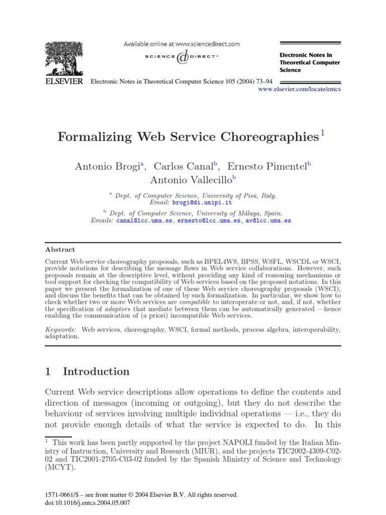 Formalizing Web Service Choreographies: Antonio Brogi, Carlos Canal ...