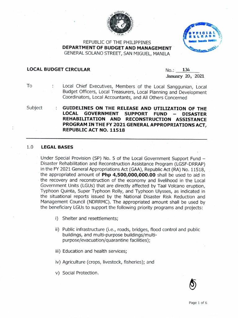 Local Budget Circular No 134 | PDF