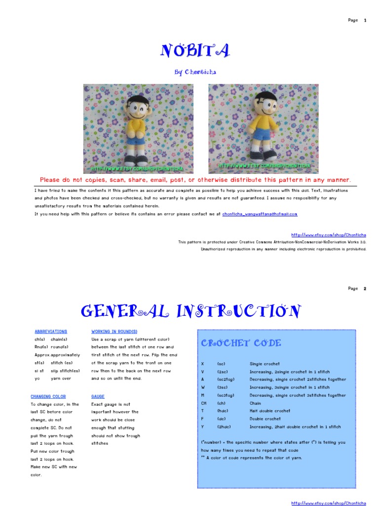 Nobita Crochet Doll Pattern Guide | PDF | Crochet | Crafts