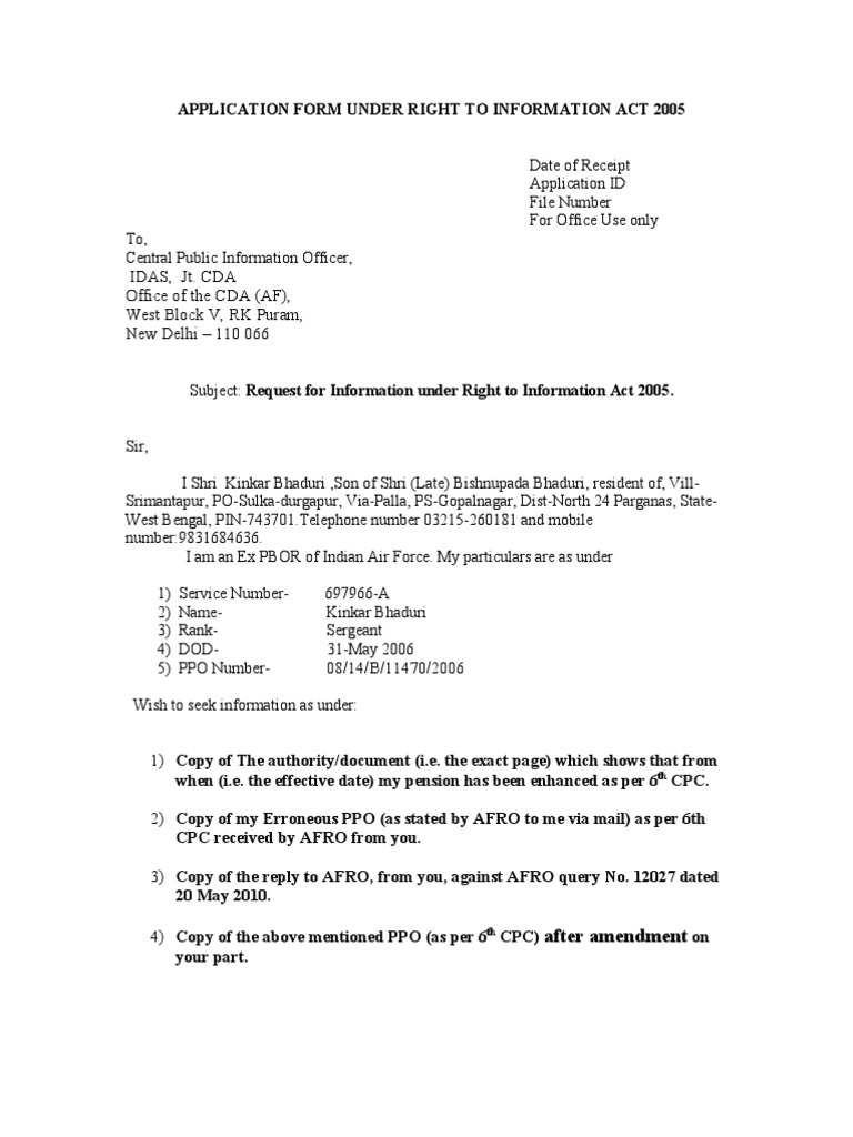 Application Form Under Right To Information Act 2005 (Rti) | PDF ...