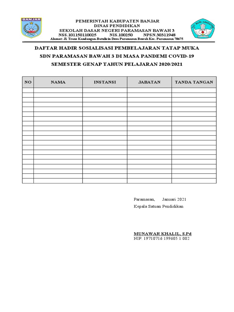 Daftar Hadir Sosialisasi 1 | PDF