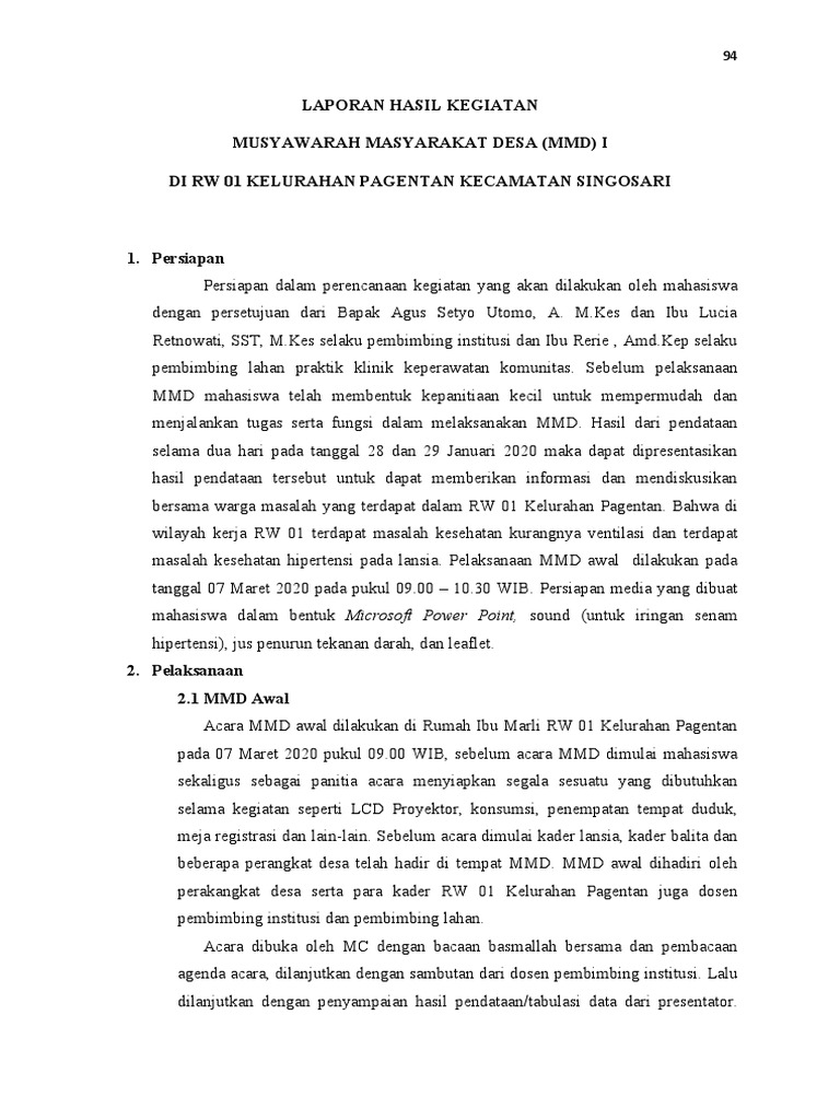 Laporan Hasil Kegiatan MMD 1 | PDF