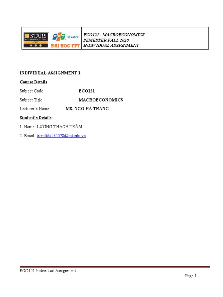 Individual Assignment 1 Course Details ECO121 Macroeconomics Ms. Ngo Ha ...