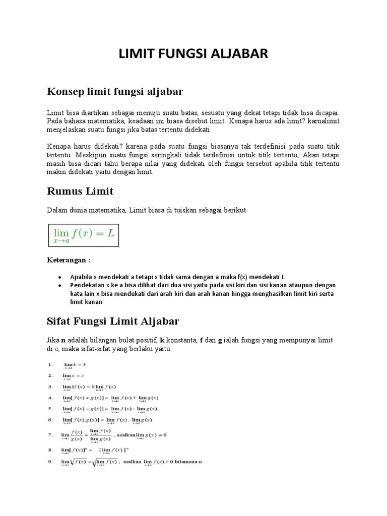 Limit Fungsi Aljabar: Konsep dan Metode | PDF | Metode & Bahan Ajar