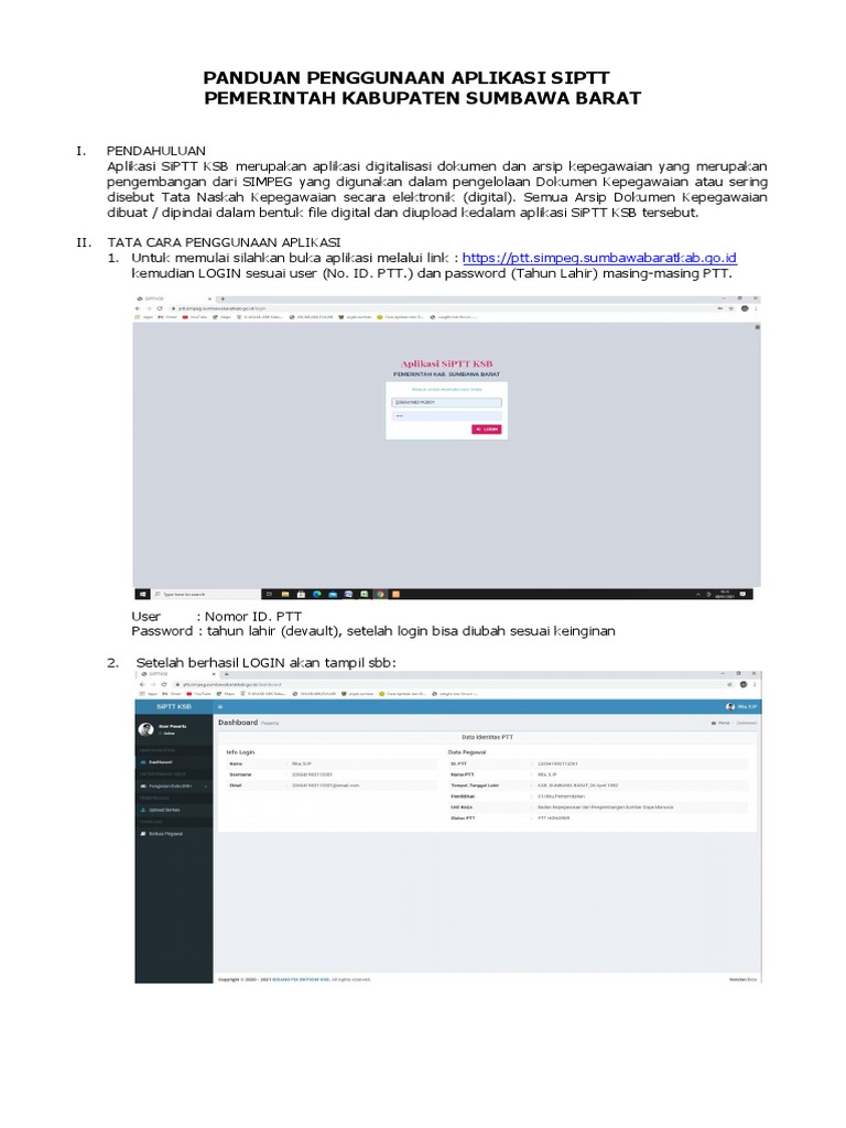 Panduan Aplikasi SiPTT KSB | PDF