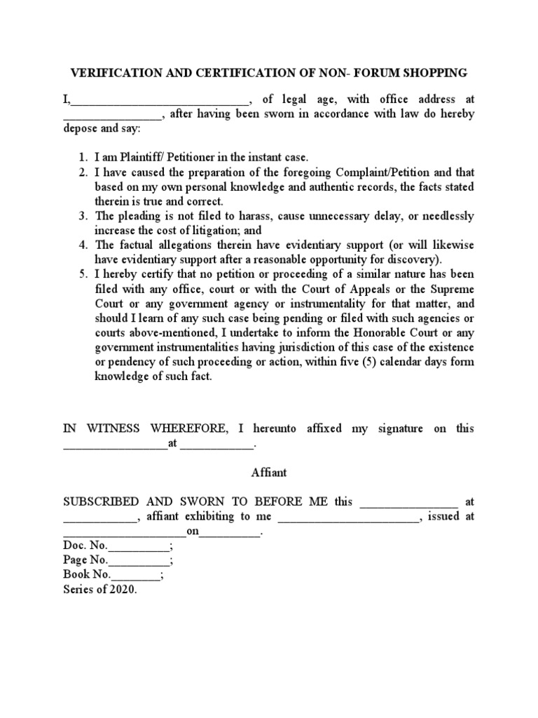 New Verification and Certification of Non Forum Shopping | PDF