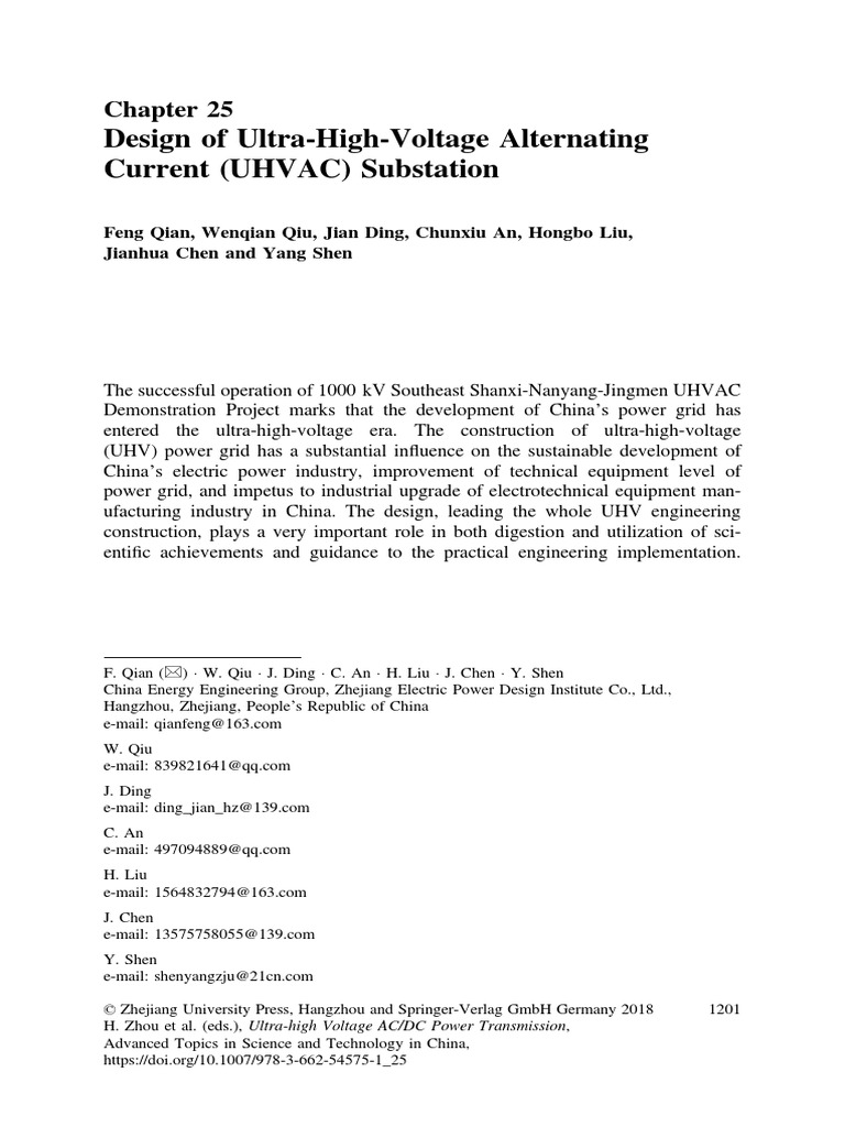 Design of Ultra-High-Voltage Alternating Current (UHVAC) Substation ...