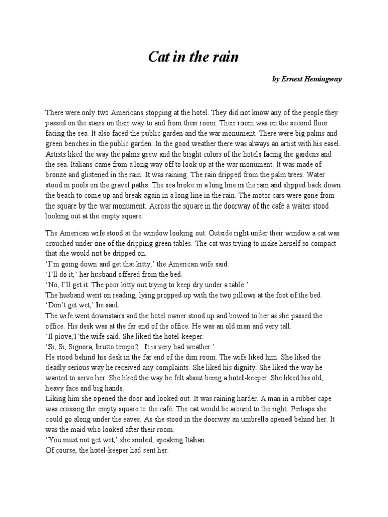 Cat in the Rain: A Hemingway Story | PDF