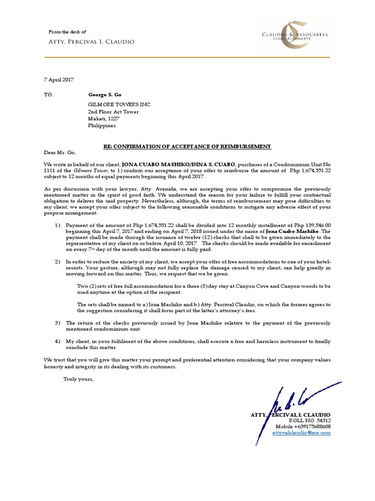 Acceptance Letter - Gilmore | Download Free PDF | Payments | Private Law