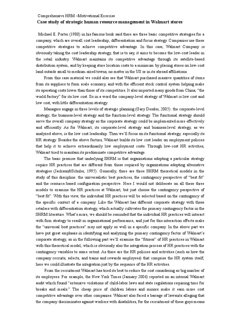 SHRM Case | PDF | Strategic Management | Walmart