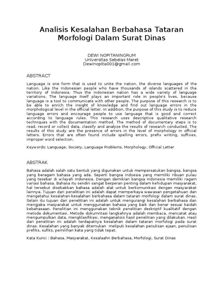 Analisis Kesalahan Berbahasa Tataran Morfologi Dalam Surat Dinas | PDF