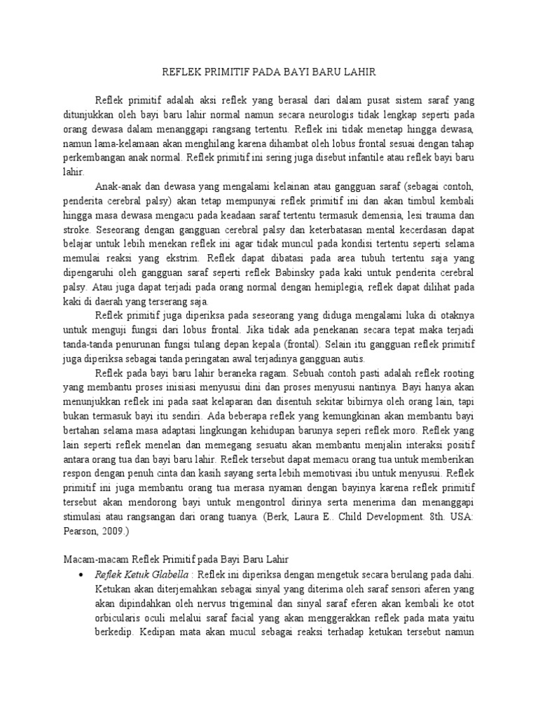 Reflek Primitif Pada Bayi Baru Lahir | PDF