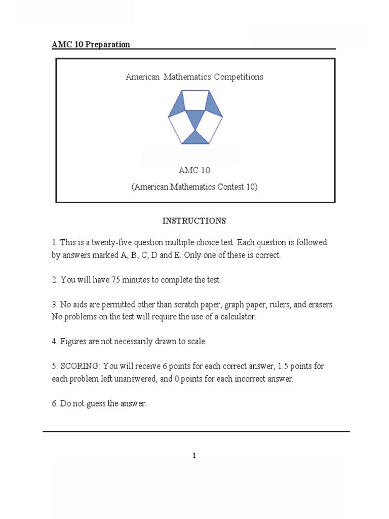 Amc10 Practice Test 1 | PDF | Area | Numbers