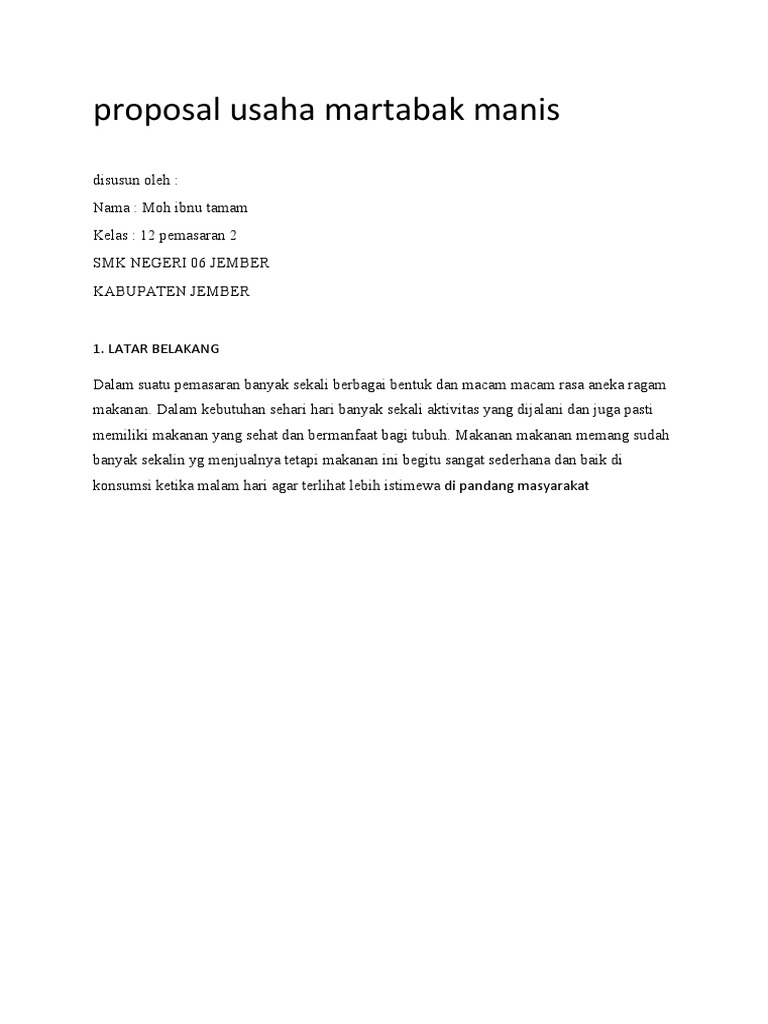 Proposal Usaha Martabak Manis | PDF