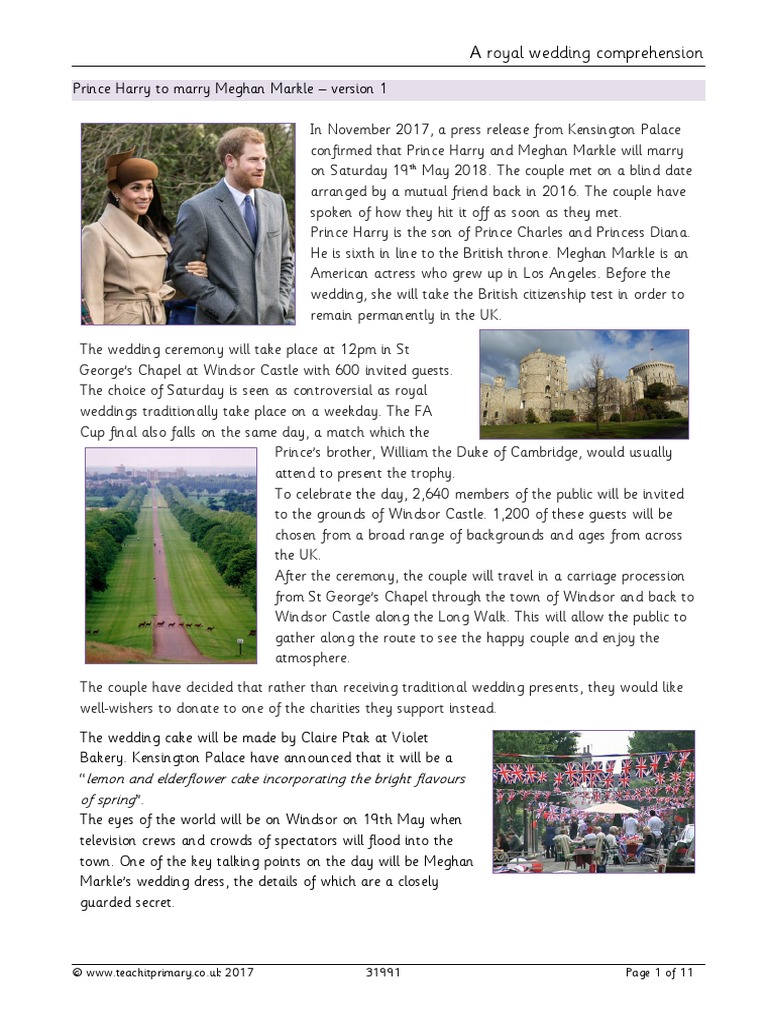A Royal Wedding Comprehension | PDF | Mountbatten Windsor Family ...
