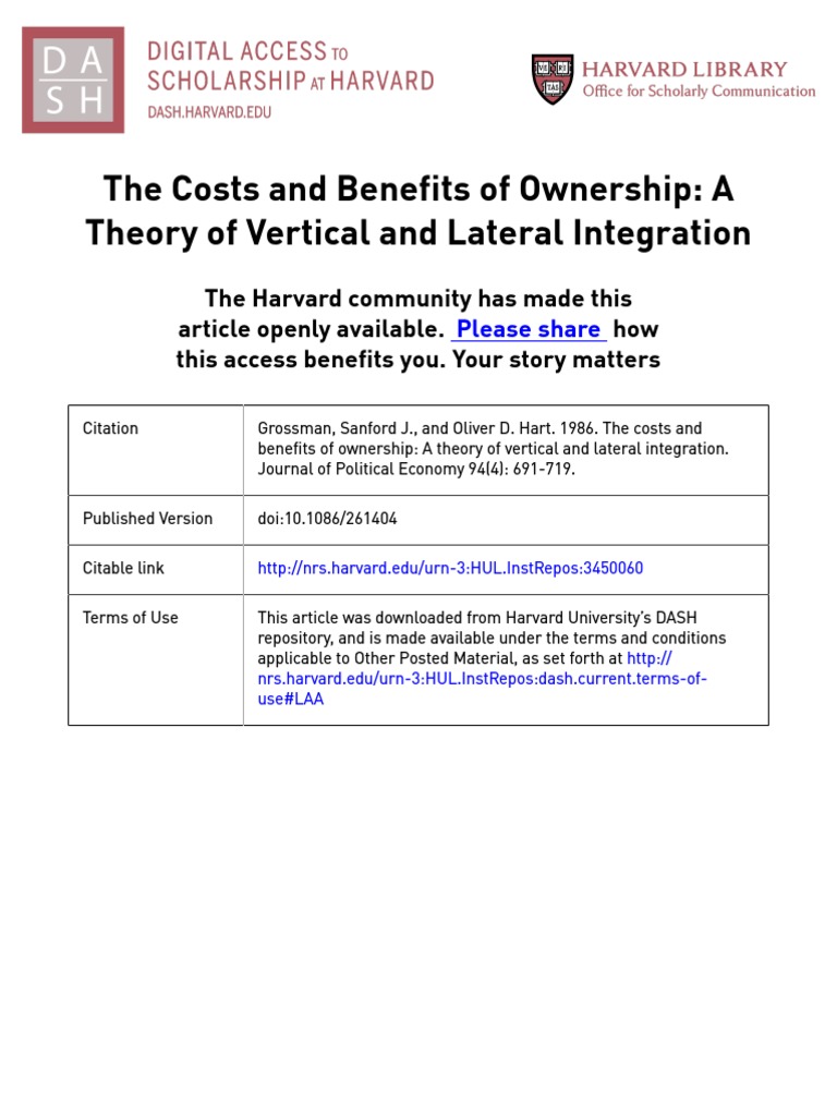 The Costs and Benefits of Ownership - A Theory of Vertical and Lateral ...