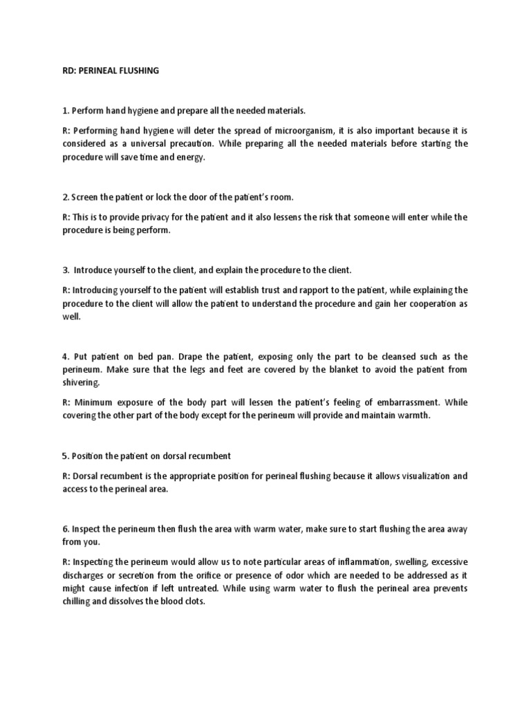 RD - Perineal Flushing | PDF | Patient | Hygiene