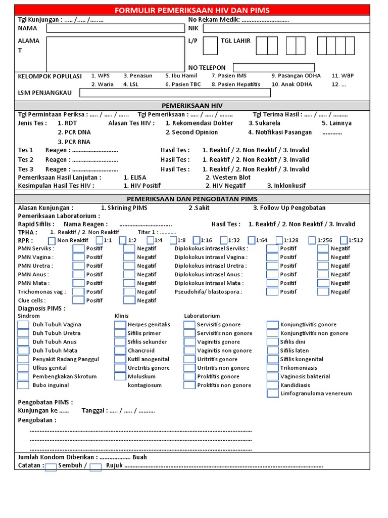 Formulir Pemeriksaan Hiv Dan Pims | PDF