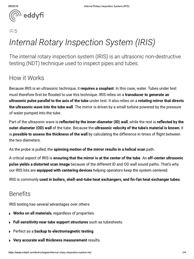Internal Rotary Inspection System (IRIS) | PDF | Ultrasound | Pipe ...