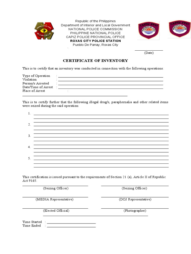 Certificate of Inventory | PDF | Legal Action | Criminal Justice